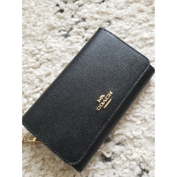 Coach | Bags | Coach Flap Phone Wrislet Wallet In Black And Gold | Poshmark